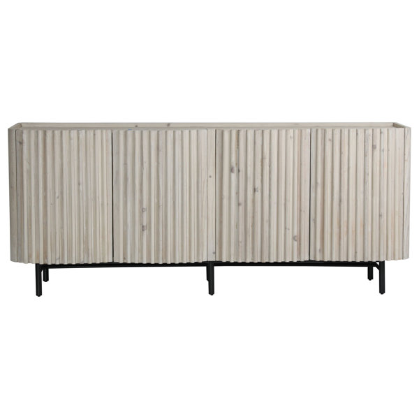 Dovetail Furniture Webster 79-Inch Reclaimed Pine And Iron 4-Door Sideboard With Carved Fluted ...